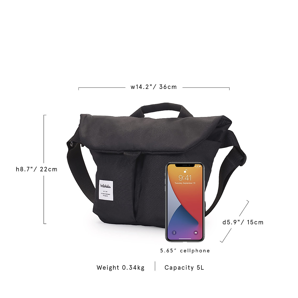 Hellolulu KASEN All Day Crossbody Sling Bag with Magnetic Closures, Black