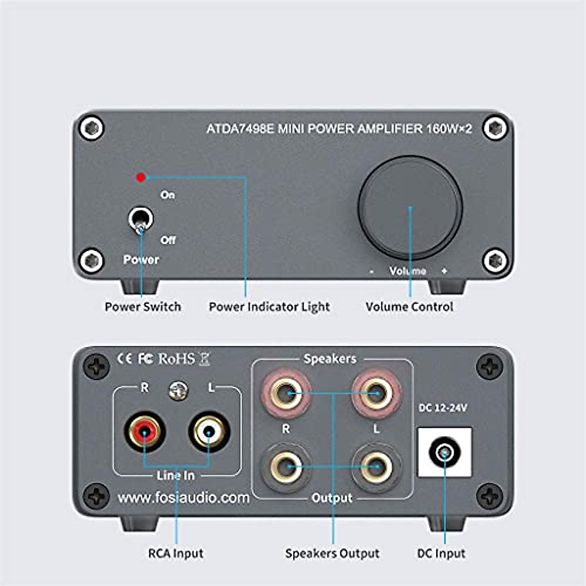 TBGFPO Tda7498e 2 Channel Sound Power Amplifier Audio Receiver Mini HiFi Amp Home Theater Speakers 160w X 2 Amplificador