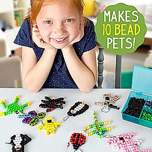 Made By Me Create Your Own Bead Pets, Includes Over 640 Beads, Lanyard Clips, Keyrings, & Storage Box, Create Your Own Backpack Keychain Kit, DIY Bead Art Crafts for Kids & Beginners