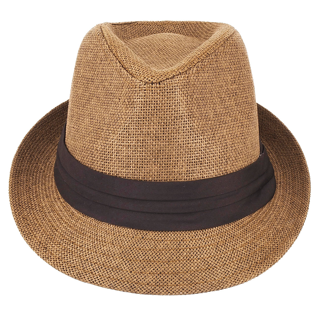 Gelante Summer Fedora Panama Straw Hats with Black Band M215-Tan-L/XL