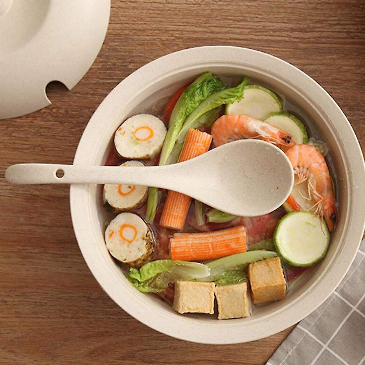 Hemoton Soup Pot Microwave Noodle Bowls Soup Bowl with Spoon Wheat Straw Soup Food Dish Large Meal Food Round Bowl with Lid Cover Salad Dinner Lunch Bowl Tableware Soup Pot Salad Serving Utensils