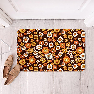 Groovy Boho Floral Power Bathroom Rug Non Slip 20"X32" for Bathroom 60S 70S Retro Hippie Floral Bath Mat Vintage Colorful Groovy Flowers Power Door Mat Bohemian Kitchen Carpet Bedroom Decor