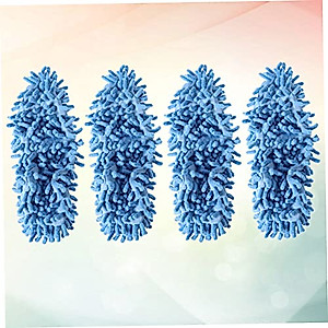 HEMOTON 4 Pcs Cleaning Mops Floor Cleaner Mop Floor Mops Mop Socks Slippers Socks Washable Mop Floor Cleaning Slipper Lay Shoe Cover Dust Mop Slipper Mop Cap Dust Collector Detachable Blue