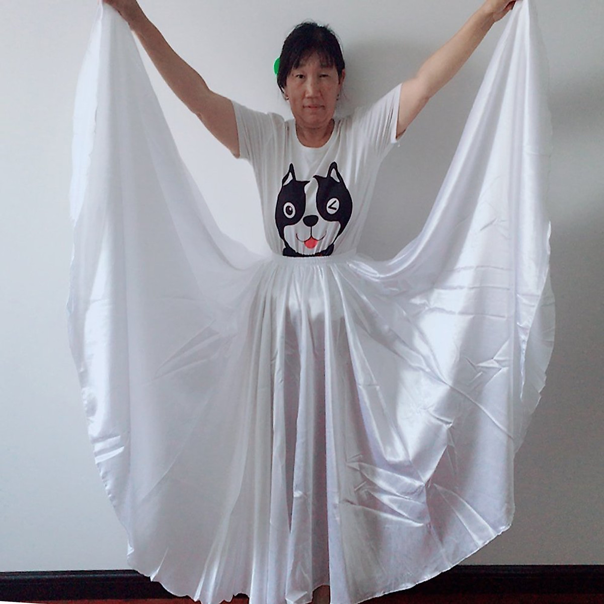 BACKGARDEN Ladies 20 Yard Elegant Satin Long Full Skirt for Ballroom Belly Dance Performance Costume Dress White