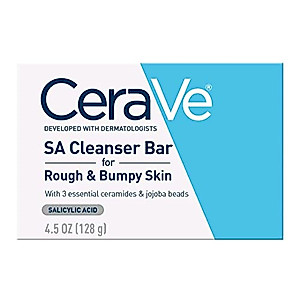 CeraVe SA Cleanser Bar for Rough & Bumpy Skin Bundle - of 4 Bars With 3 Essential Ceramides Jojoba Beads Smoothing Formula Salicylic Acid Fragrance Free, 4.5 Ounce (Pack 4)