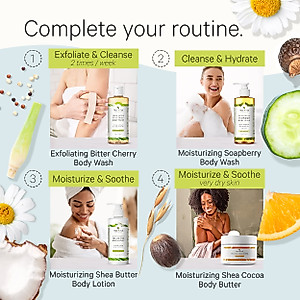 Tree to Tub Bitter Cherry Coconut Exfoliating Body Wash - Gentle Exfoliating Body Scrub for Sensitive Skin - Skin Exfoliator for Body for Women & Men w/Natural Soapberry, Natural Cherry, Organic Rice