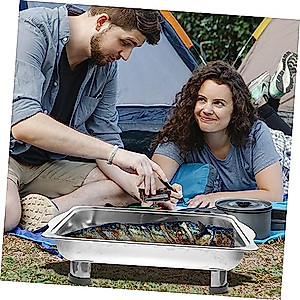 Hoement Stainless Steel Furnace Breakfast Tray BBQ Serving Tray Table Trays for Eating Stainless Steel Serving Platters Rectangular Chafing Dishes Rectangular Buffet Tray Buffet Pans Food