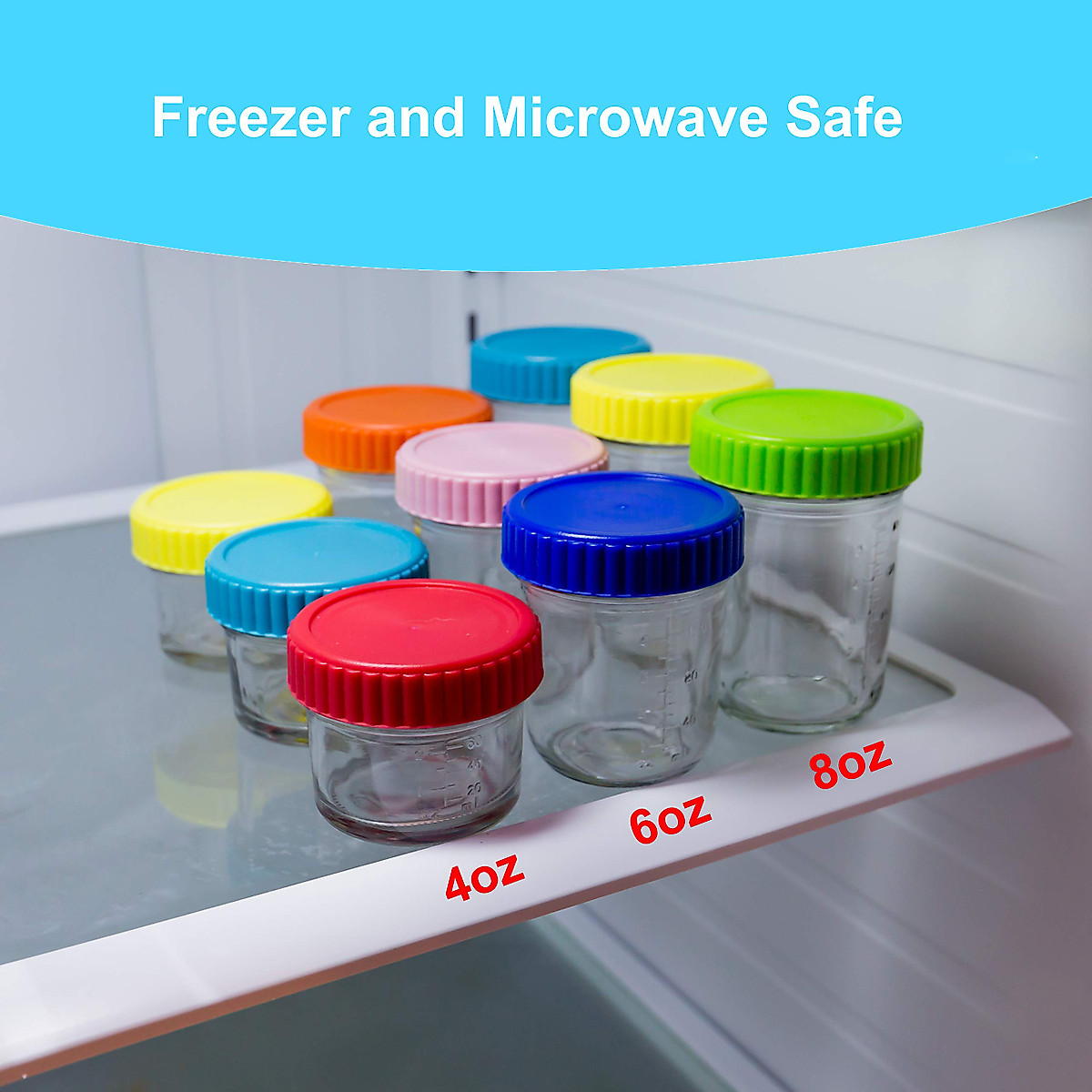 Youngever Glass Baby Food Storage, 6 Ounce Baby Food Glass Containers with Airtight Lids, Glass Jars with Lids (8 Rainbow Colors)