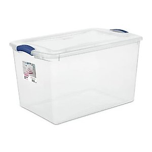 2-Pack Sackable Plastic Tote Box Storage Containers Bin 66 Quart, Blue Latches