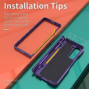 ZIYE Compatible with Samsung Galaxy Z Fold 5 Case with [Slide Camera Lens Cover][Ring Holder][Hinge Protection] Shockproof Kickstand Case for Galaxy Z Fold 5 5G(2023)-Purple