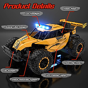 Bluejay Remote Control Car - 2.4GHz High Speed 33KM/H RC Cars Toys, 1:12 Monster RC Truck Off Road Hobby Toys with LED Headlight and Rechargeable Battery Gifts for Adults Boys 8-12 Kids