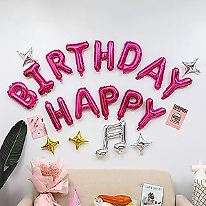 Hot Pink Happy Birthday Balloons Banner,16 Inch Mylar Foil Letters Sign,Reusable Balloons for Women, Men, Boys & Girls Birthday Decorations Party Supplies