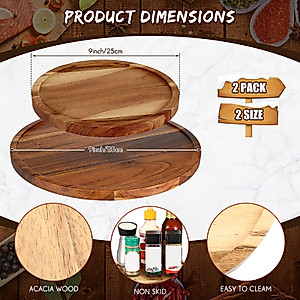 2 Pack Acacia Wood Lazy Susan Organizer 12 Inch 9 Inch Wooden Lazy Susan Turntable Non Skid Rotating Kitchen Tray for Counter Kitchen Turntable Storage for Cabinet Pantry Countertop Bathroom Table