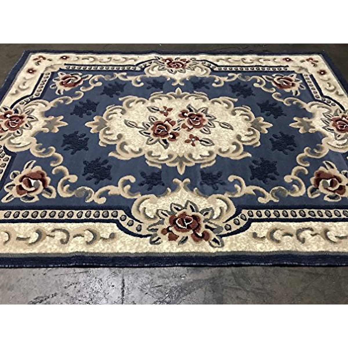 Traditional Aubusson Persian Area Rug Light Blue with Red Design 507 (5 Feet 3 Inch X 7 Feet 2 Inch)