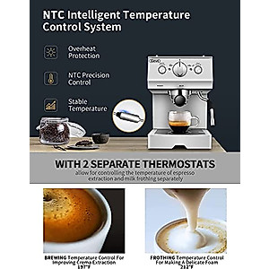 Espresso Machines 15 Bar with Adjustable Milk Frother Wand Expresso Coffee Machine for Cappuccino, Latte, Mocha, Machiato, 1.5L Removable Water Tank, Double Temperature Control System, 1100W, Black