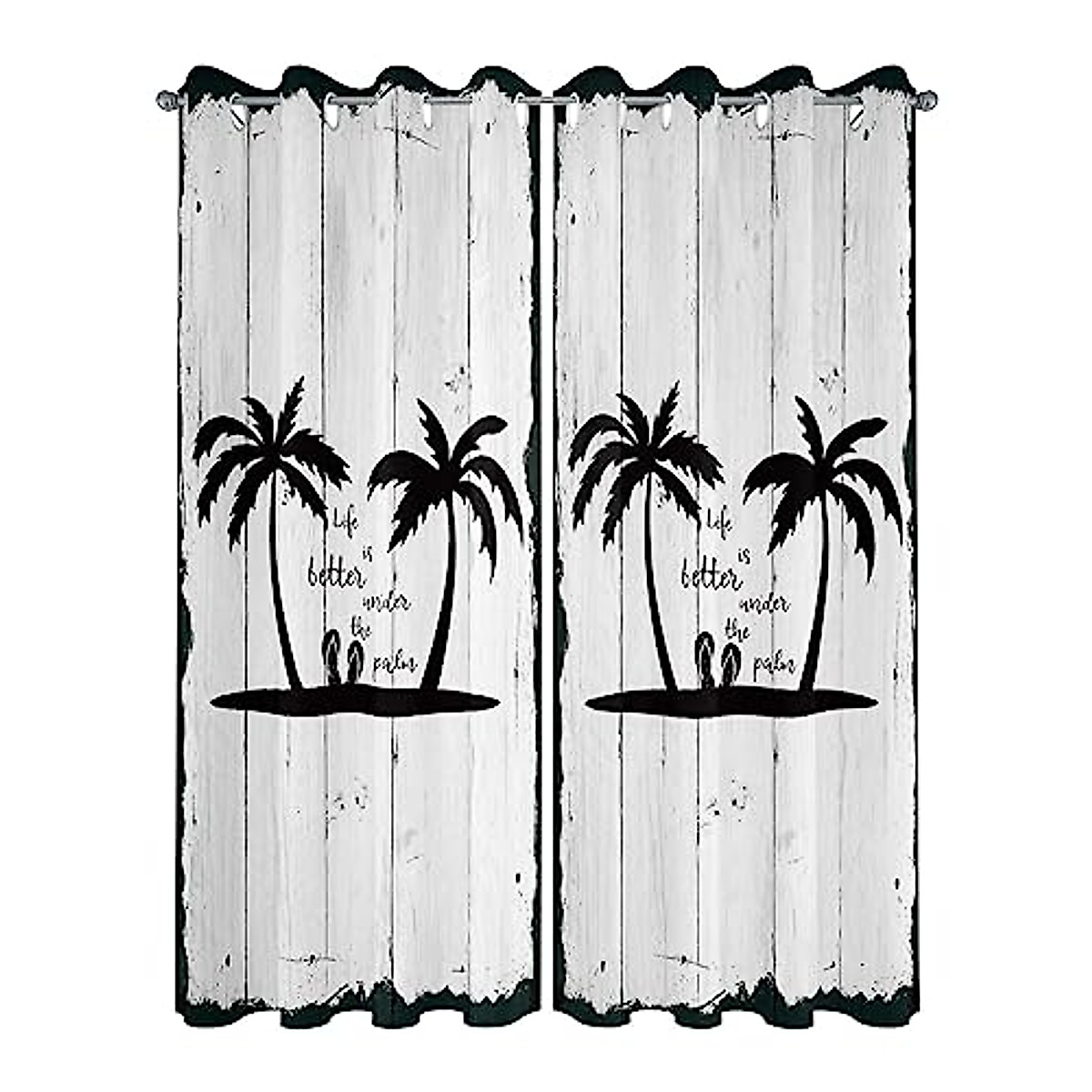 Outdoor Curtains for Patio 2 Panels Set Summer Palm Silhouette Life is Better Under the Palm Wood Grain Waterproof Privacy Outside Curtain Sun Blocking Grommet Drapes for Porch Gazebo Pergolas 52"x95"