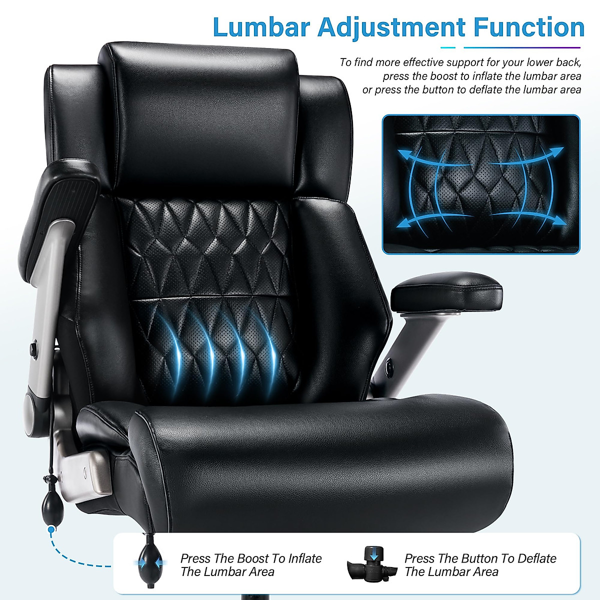 Big and Tall 500lbs Office Chair - Adjustable Lumbar Support 3D Flip Arms Heavy Duty Metal Base&Wheels, High Back Large Executive Computer Desk Chair, Thick Padded Ergonomic Design for Back Pain