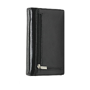 Tony Perotti Womens Italian Cow Leather Trifold Euro Clutch Wallet with ID Window and Coin Pouch in Black