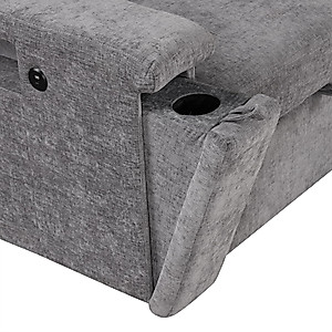 Olodumare L-shaped Oversized Modular Padded Cloud Sectional Fabric Sofa Set with Pull Out Bed, Convertible Sectional Couches with Storage Space, USB Ports, and Cup Holders for Living Room Office（Grey）