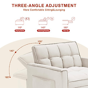 ROCKINGRUN 3 in 1 Sleeper Sofa Bed Chair with Adjustable Backrest, Side Storage Pocket and Throw Pillow, Velvet Convertible Single Pull Out Sleeper Sofa Couch Bed for Living Room Bedroom (Beige)