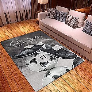 Custom Soccer Shoe and Ball Rug - Soccer Carpet, Soccer Gift 2X3 3X5 4X6 5X8 Area Rug Gifts for Soccer Lovers Printed Carpet for Kitchen Living Room Bedroom Sports Room Decor