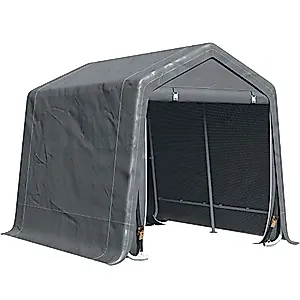 Outsunny 8' x 7' Garden Storage Tent, Heavy Duty Bike Shed, Patio Storage Shelter w/Metal Frame and Double Zipper Doors, Dark Grey