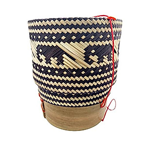 CraftCurl Bamboo Rice Steamer serving Basket kratip Container Handmade Kitchen Decor Elephant Design Handwoven use for serving Sticky Rice in Thai Thailand Laos Asian cuisine(Small size 5 inches)