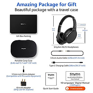 Srhythm NC25 Wireless Headphones Bluetooth 5.0,Lightweight Noise Cancelling Headset Over-Ear with Low Latency,Game Mode