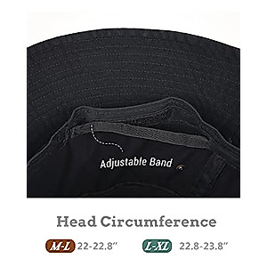 Camptrace Bucket Hat for Women Men Canvas Washed Cotton Trendy Distressed Womens Summer Beach Sun Hats with Detachable String (Black, Large)