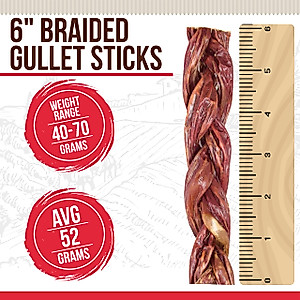 Best Dog Chews Braided Gullet Sticks-100% Natural and Delicious Dog Treats and Protein Rich Chews-Fully Digestible Promotes Joint & Dental Health for All Breed Sizes Dogs and Puppies 6 inch (3 Count)