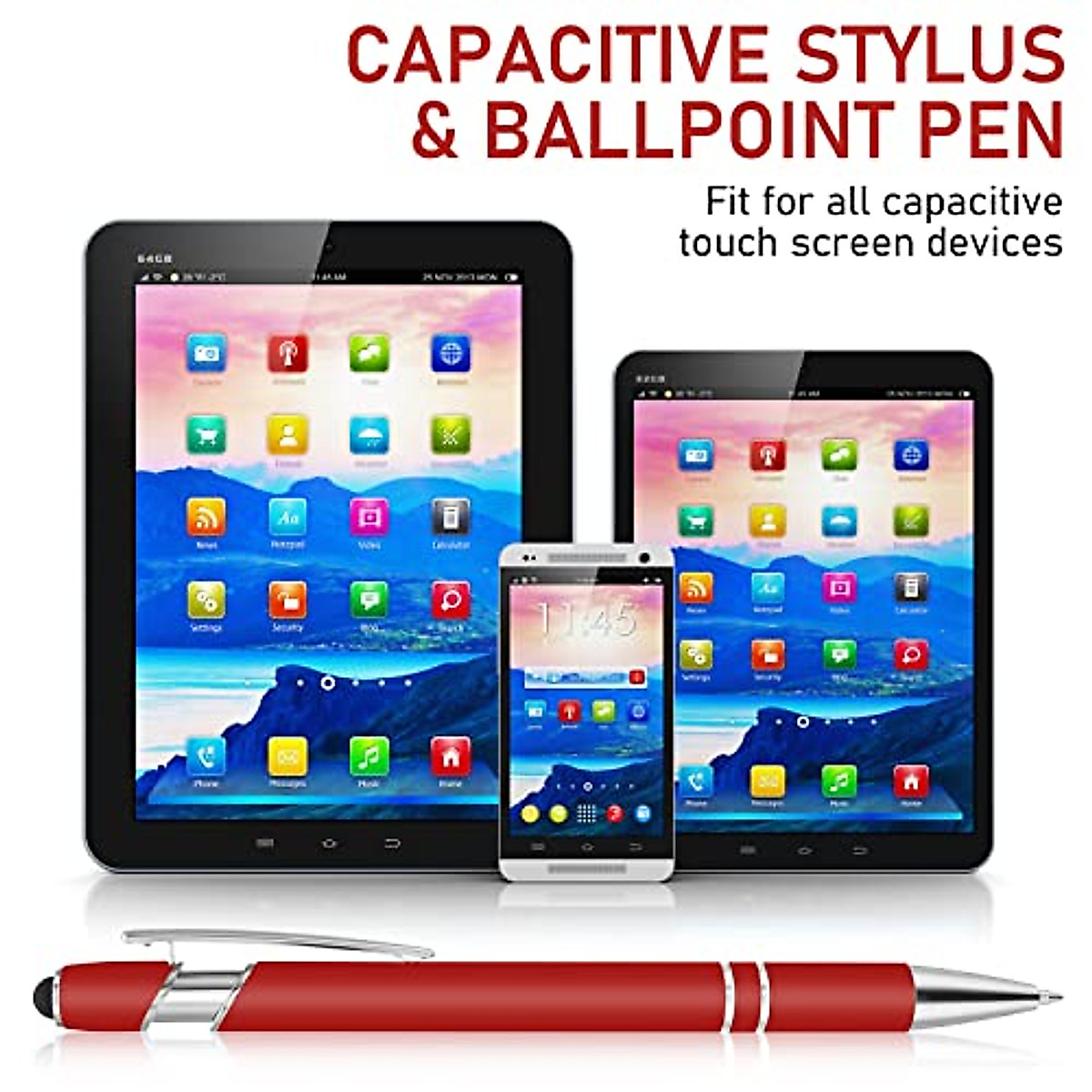 TIESOME5 Pieces Ballpoint Pen with Stylus Tip, Retractable 2 in 1 Stylus Pens Stylish Pen with 10 Refills, Metal Stylus Pen for Touch Screens, 1.0 mm Black Ink Ball Point Pens (Multicolor)