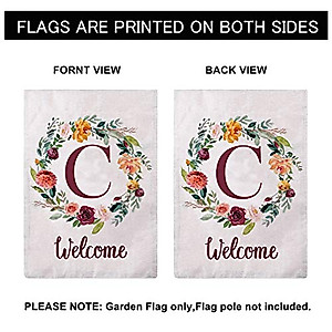 ULOVE LOVE YOURSELF Letter C Garden Flag with Flowers Wreath Double Sided Print Welcome Garden Flags Outdoor House Yard Flags 12.5 x 18 Inch