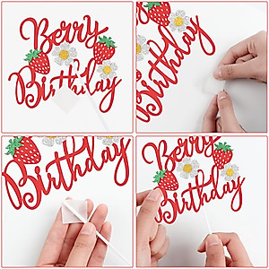 iNINGER Strawberry 5th Birthday Candle,Strawberry Number Happy Birthday Cake Topper Glitter Strawberry Cake Pick for Fruit Theme Baby Shower Kids Birthday Party Strawberry Cake Decorations Supplies