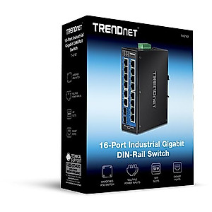 TRENDnet 16-Port Hardened Industrial Unmanaged Gigabit DIN-Rail Switch, TI-G162, 14 x Gigabit Ports, 2 x Gigabit SFP Slots,32Gbps Switching Capacity, IP30 Ethernet Network Switch, Lifetime Protection