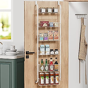 Egepon Over the Door Pantry Organizer Rack, 6-Tier Baskets Organization and Storage, Heavy-Duty Metal Shelf Hanging Door Spice Rack for Kitchen Pantry Bathroom, White