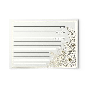 Victorian Gold Foil Floral Recipe Cards, 4x6 inches