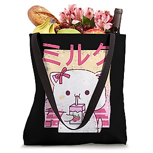 Cute Kawaii Anime Cat Drinking Strawberry Milk Japanese Tote Bag
