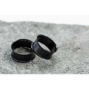 Pierced Owl Black Double Flared Tunnel Plugs in 316L Surgical Steel with Titanium IP, Sold as a Pair (25mm (1"))