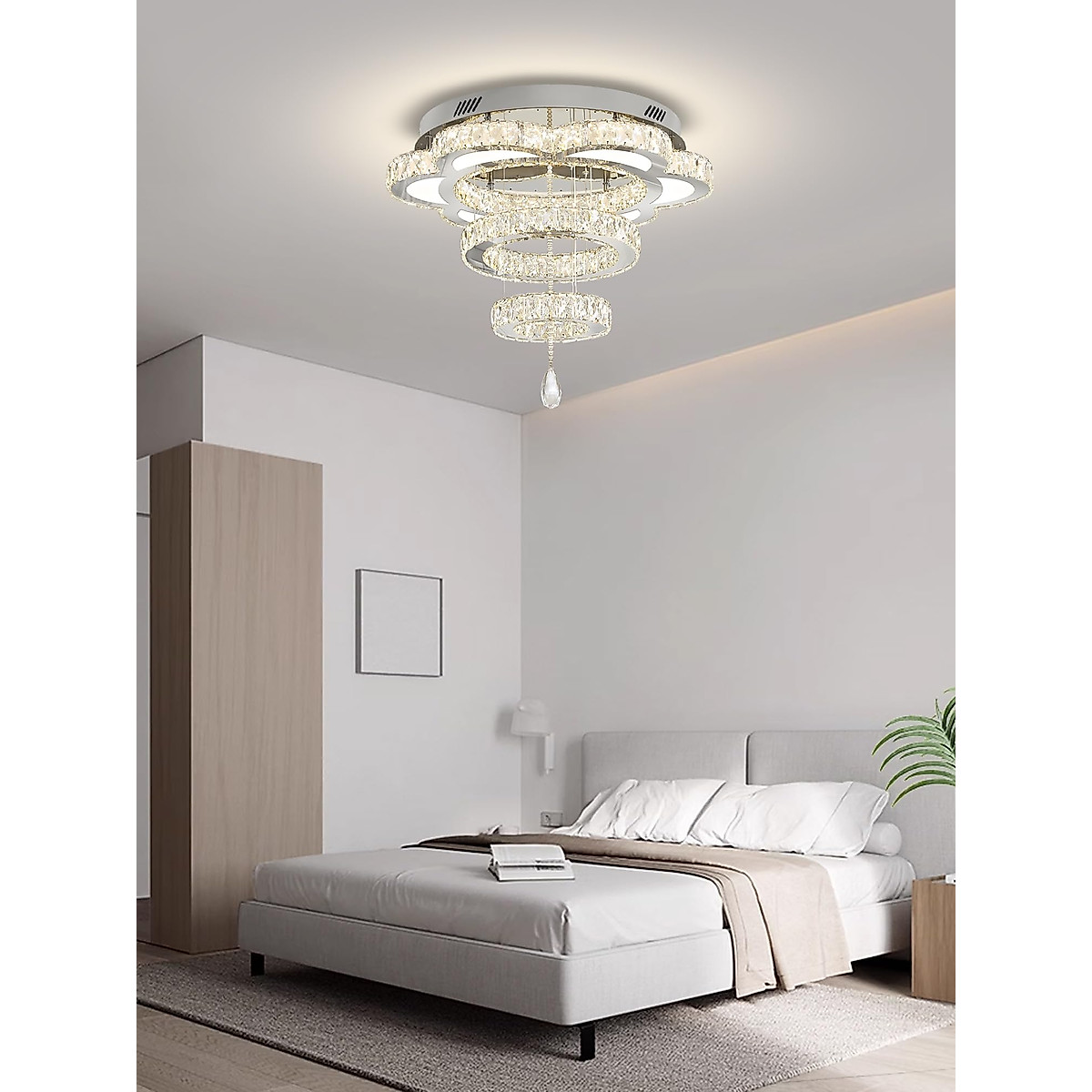 ykolupty W24 Crystal Chandeliers,Round Chandelier for Living Room Modern Ceiling Light Fixture Lamp for Foyer Bedrooms Dining Room Hallway LED Dimmable 2700K-6000K
