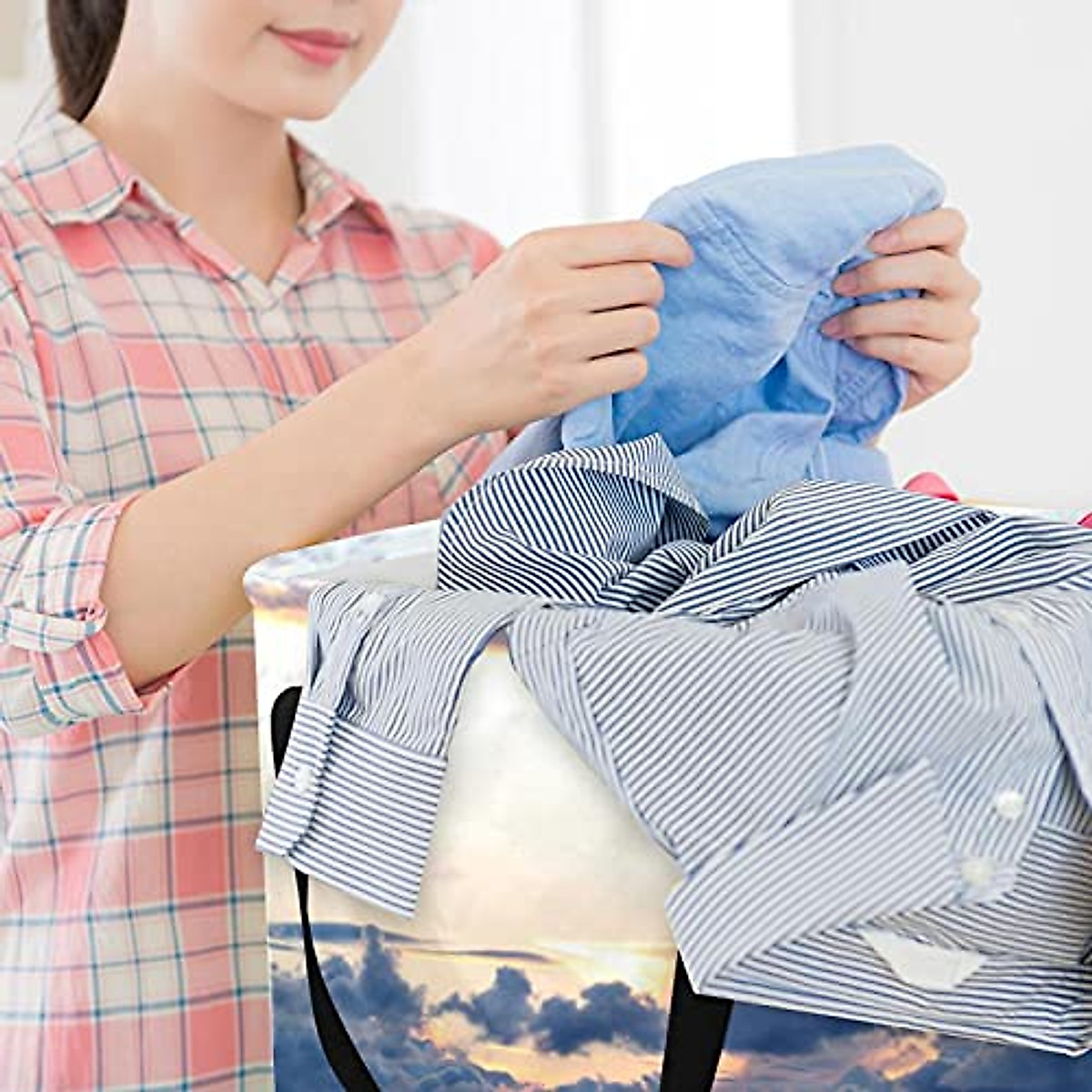 View Sea Laundry Basket Large Cloth Organizer Bag Basket Foldable Laundry Hamper with Handles