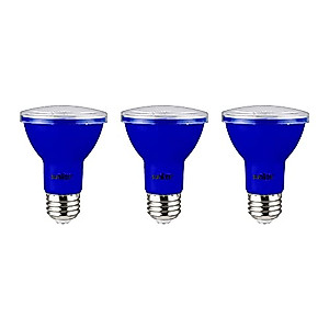 Sunlite 40249 LED PAR20 Colored Recessed Light Bulb, 3 Watt (50w Equivalent), Medium (E26) Base, Floodlight, ETL Listed, Blue, 3 Count