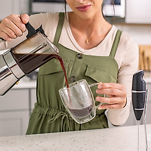 Ranza Home Moka Pot Stovetop Espresso Maker Set, With 9 Cup Coffee Percolator Pot, 2x Glass Coffee Mugs (12oz) and Milk Frother for Coffee. Stove Top Cafetera Greca, Cuban or Italian Coffee Maker