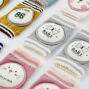 Reidio 2 Pairs Baby Knee Pads for Crawling Breathable Elastic Cotton Crawling Knee Pads Cute Unisex Baby Knee Protector with Sponge Pad for Baby Toddler (Rabbit & Cat)