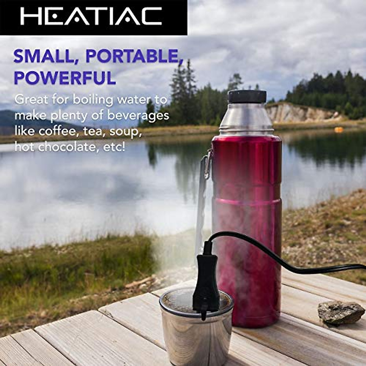 HEATIAC 6.5’’ Travel Immersion Water Heater with On/Off Switch, 300W, 110V. Portable Stainless-Steel Electric Boiler for Heating Water in Cup to Make Coffee, Tea, Beverages