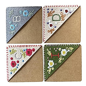 Hilsayum 4 Styles Embroidered Corner Bookmark Floral Print Triangle Bookmarks Personalized Corner Page Clips Gift for Women (4) Multi