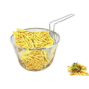 9" Medium Stainless Steel Deep Fry Basket Round Wire Mesh French Chip Frying Serving Food Presentation Tableware With Detachable Handle Fit For Up To 5/6L Pot