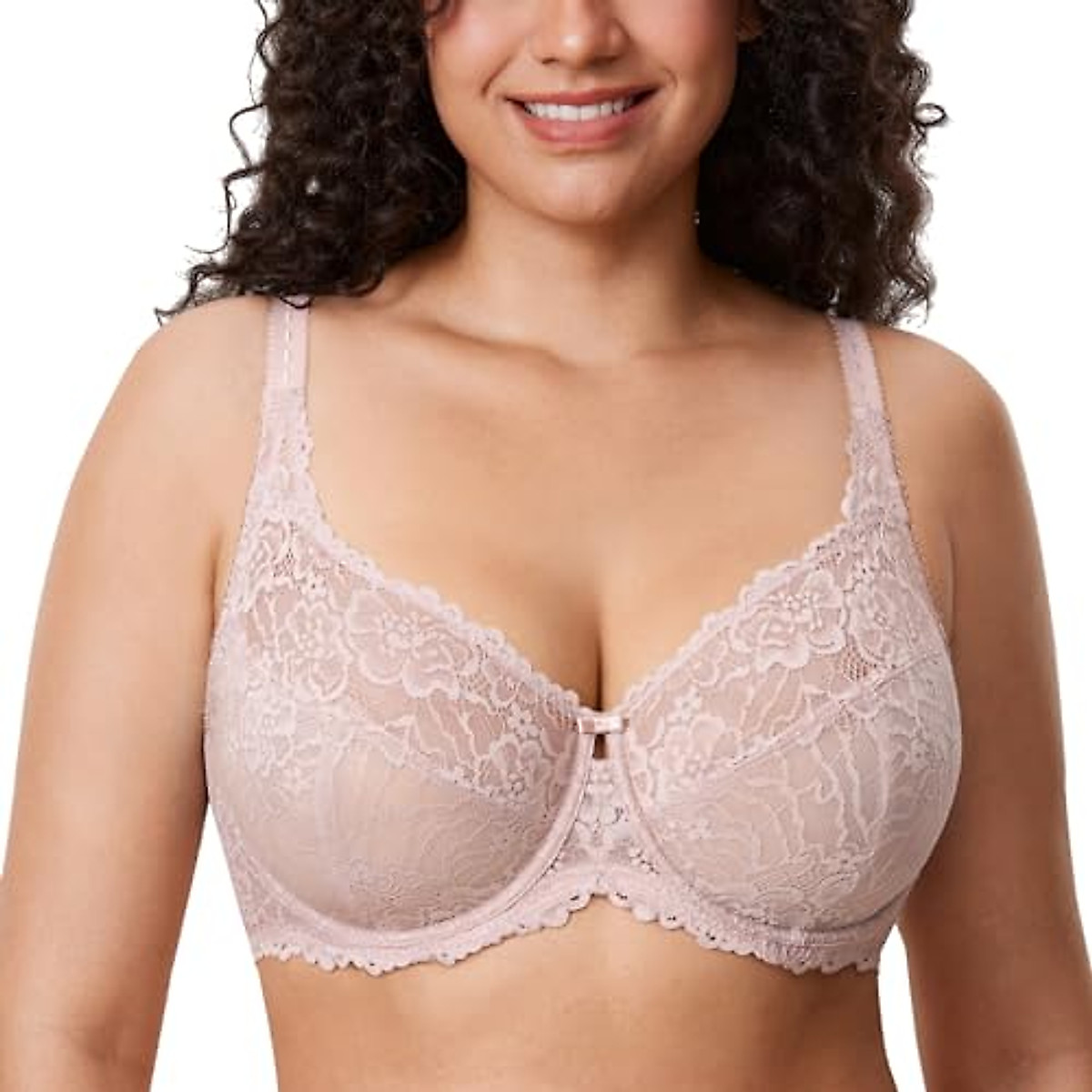 DELIMIRA Women's Plus Size Minimizer Bras Full Coverage Lace Unlined Underwire Bra B-K Cups Rose Smoked 40K