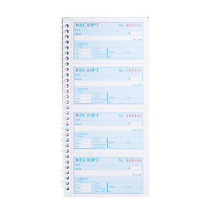 Receipt Book with Carbon Copies,Money and Rent Receipt Book,2-Part Carbonless,5.31" x 11.22",Spiral Bound,200 Sets per Book,4 Receipts per Page.