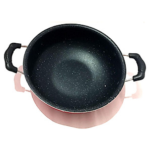 YADNESH Kadai Nonstick Kadhai All Purpose Pan Non-Stick Aluminium Kadai Deep Karahi with Stainless Steel Lid 2 litres Free Scrubber and Paddle