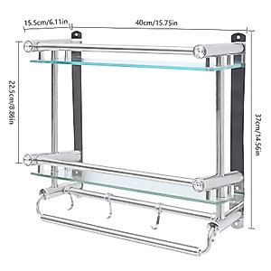 DAERNA Floating Shelves with Towel Rack, Wall Mounted Hanging Bathroom Shelves Over Toilet, No Drilling Stainless Shower Shelves, Corner Wall Shelf for Bedroom Organizers Kitchen Storage